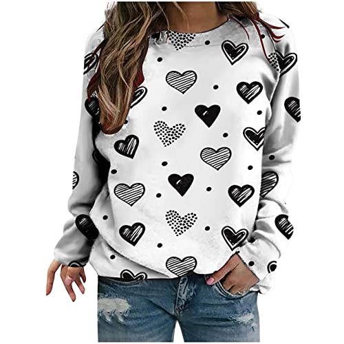 JDHUFEI Valentine's Day Hoodies for Women Trendy Long Sleeve Shirts Sweatshirt Print Casual Loose Fit Cute Tops Pullover