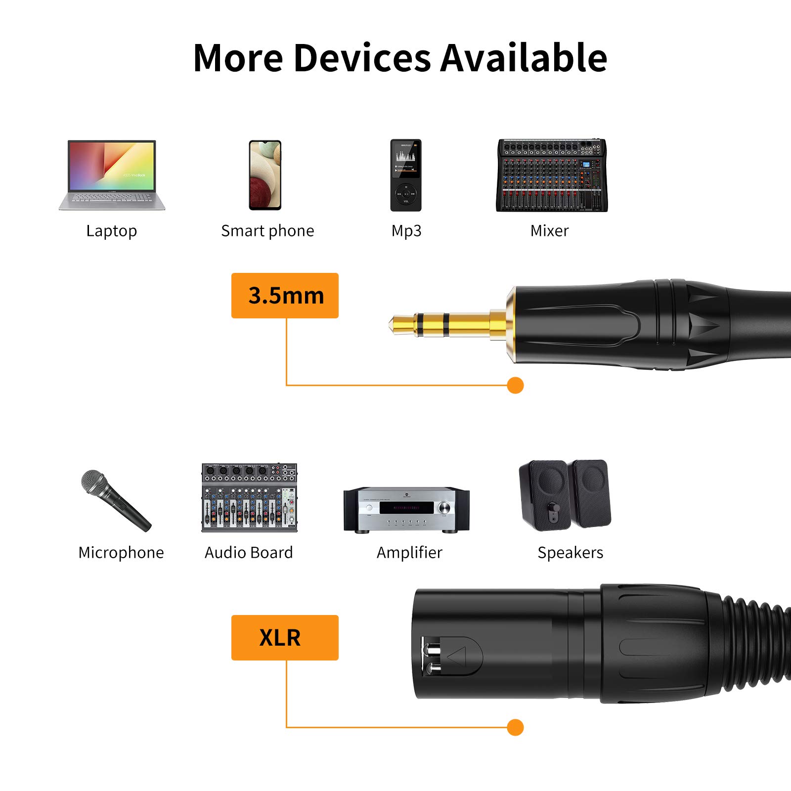 CableCreation 3.5mm to XLR 2 Pack, 6 Feet 3.5mm (1/8 Inch) TRS Stereo Male to XLR Male Cable Compatible with iPhone, iPod, Tablet, Laptop and More, Black