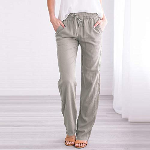 JDHUFEI Womens Cotton Linen Pants Casual Drawstring Straight Pants Loose Comfy High Waisted Jogger Trousers Business Pant