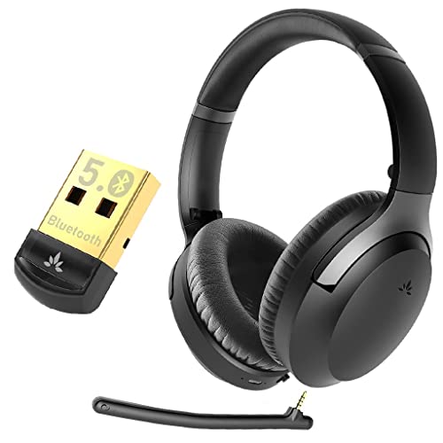 Avantree Aria Pro & DG45 Bundle: Bluetooth 5.0 Noise Cancelling Headphones with Boom Microphone & Bluetooth 5.0 USB Adapter for PC Computer Desktop Laptop