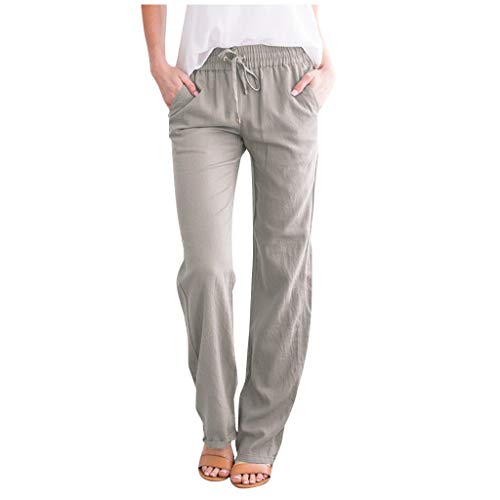 JDHUFEI Womens Cotton Linen Pants Casual Drawstring Straight Pants Loose Comfy High Waisted Jogger Trousers Business Pant