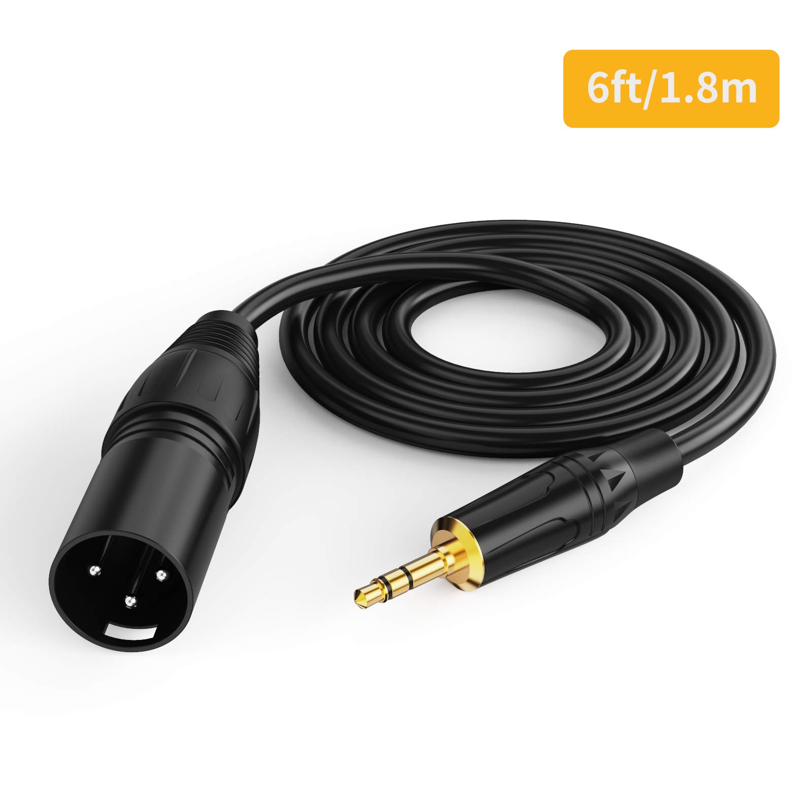 CableCreation 3.5mm to XLR 2 Pack, 6 Feet 3.5mm (1/8 Inch) TRS Stereo Male to XLR Male Cable Compatible with iPhone, iPod, Tablet, Laptop and More, Black