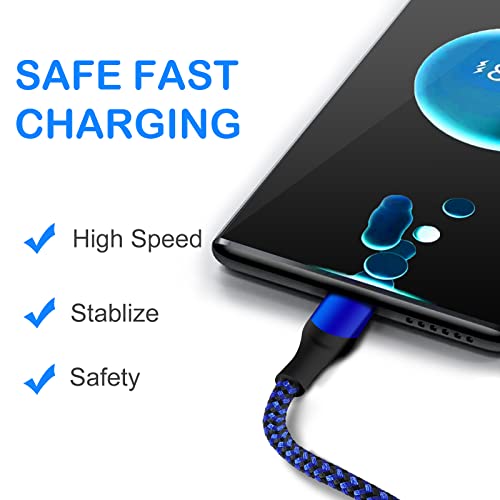 DYUF Micro USB Cable,Android Charger Cable, [3PCS 3.2ft 4.9ft 6.5ft] 3.1A Fast Charger Cord, Blue Braided USB Cable, Compatible with Samsung Galaxy S7 Edge S6 S5, Android Phone, etc