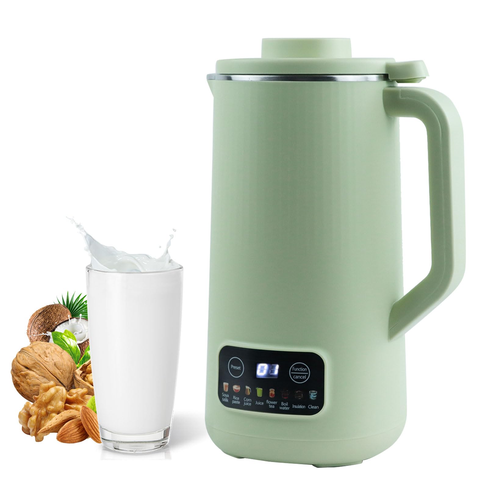 Milk Frother Electric, 500ml Coffee Frother Milk Frother with 10 Blades Temperature Control Homemade Oat Coconut Soy Or Plant Based Milks And Non Dairy Beverages for Latte Cappuccinos Macchiato(green)