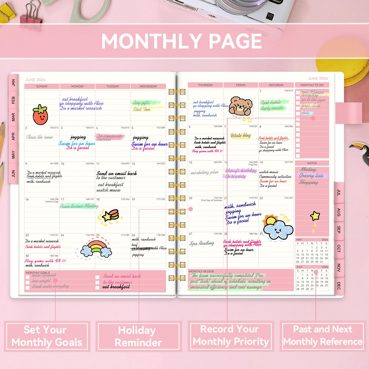 2023 Weekly & Monthly Planner, Jan. 2023 - Dec. 2023, AIMPEAK Weekly Planner 2023 with Tabs, Calendar Planner with Inner Pocket, Pen Loop, Flexible Cover,Spiral Binding, Pink(7"x10")