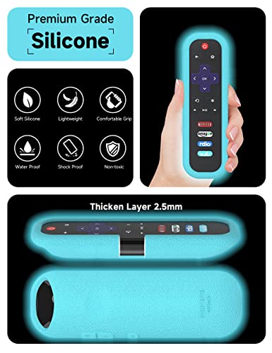 Remote Case for Roku Smart TV RC280 RC282 URC280J XRC280J Remote Control Universal Replacement Lightweight Silicone Case Cover Sleeve Skin with Lanyard for Roku TV Remote(Glow in Dark-Blue)