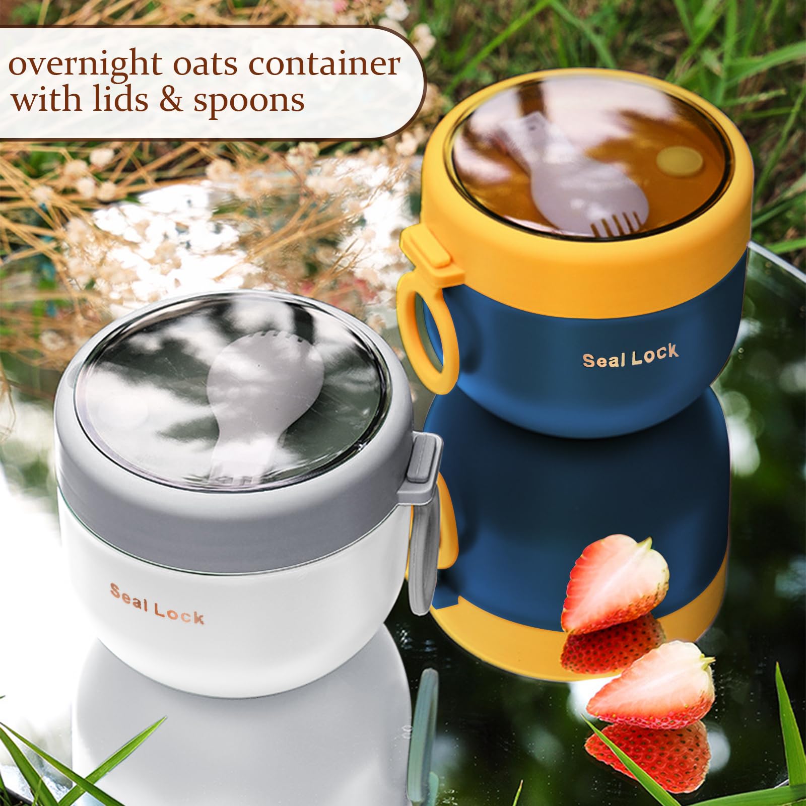 Overnight Oats Containers with Lids, 20oz Portable Overnight Oats Jars with Spoons, Leak-proof Plastic Yogurt Jars, Oatmeal Container for Yogurt Breakfast On The Go Cups, Dessert Snack Containers