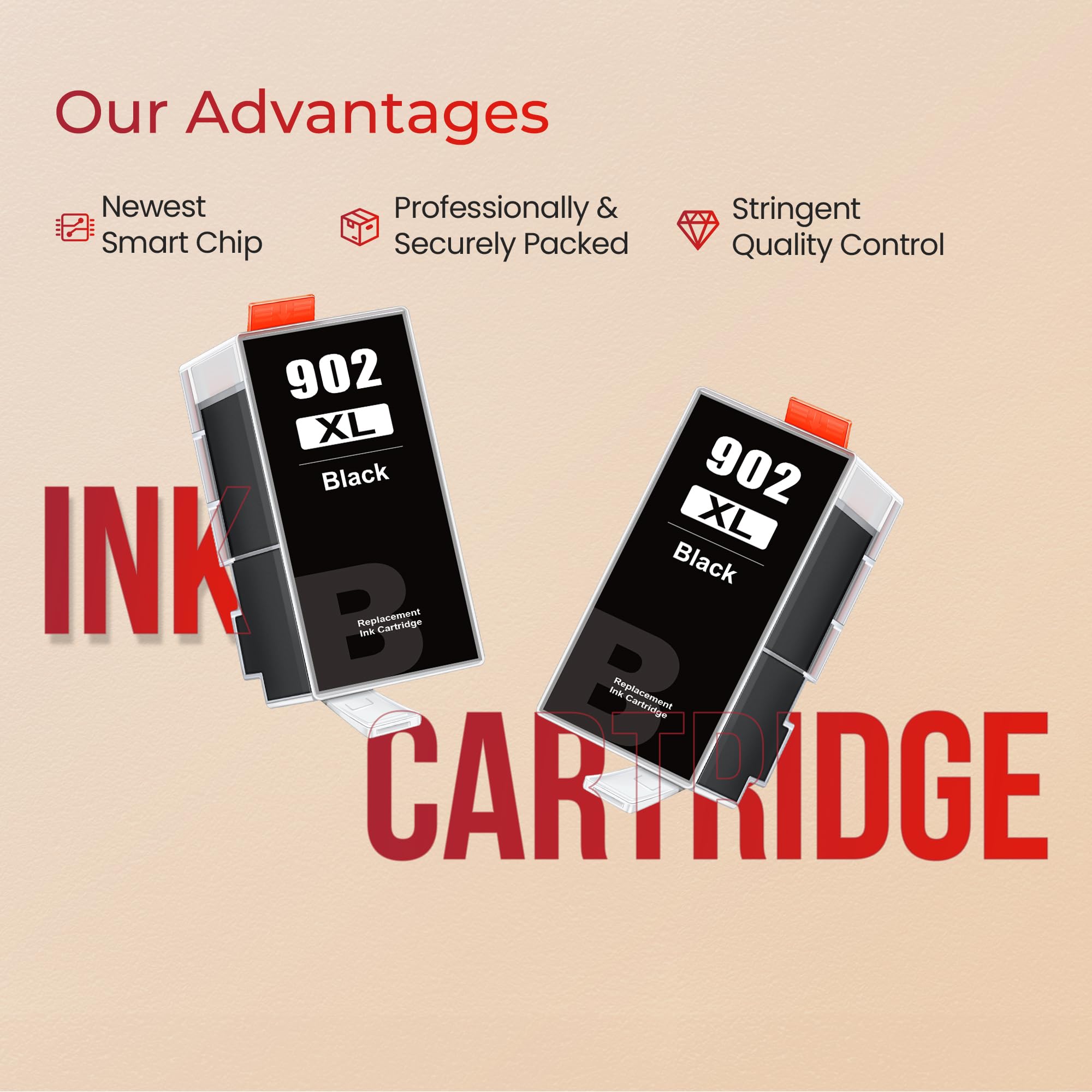 ejet 902XL 902 XL Compatible Ink Cartridge(Newest Chips) Replacement for HP 902 Black 902XL 902 XL to use with OfficeJet Pro 6968 6978 6958 6962 6954 6960 6970 6979 6950 Printer (2 Black)