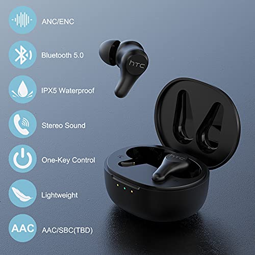 HTC True Wireless Earbuds Plus - ANC, Active Noise Cancellation IPX5 Water Resistant Bluetooth 5.0 with ENC, Stereo in-Ear Touch Control Earbuds