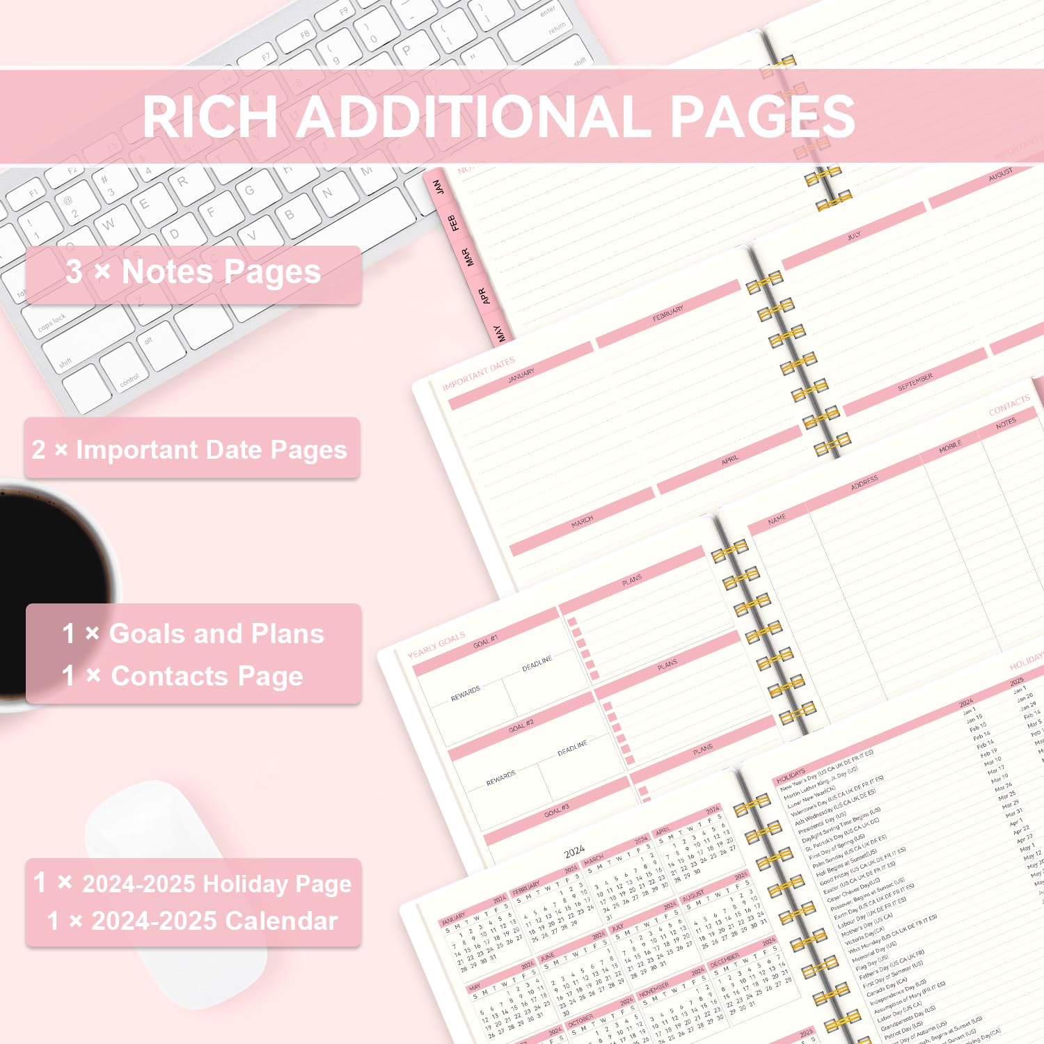 2023 Weekly & Monthly Planner, Jan. 2023 - Dec. 2023, AIMPEAK Weekly Planner 2023 with Tabs, Calendar Planner with Inner Pocket, Pen Loop, Flexible Cover,Spiral Binding, Pink(7"x10")