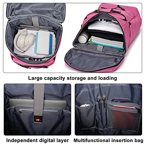 Asenlin Travel Backpack for Women Men,40L Extra Large Hiking Backpack,18 Inch Carry on Backpack Water Resistant for Casual Daypack Gym Backpack-Pink