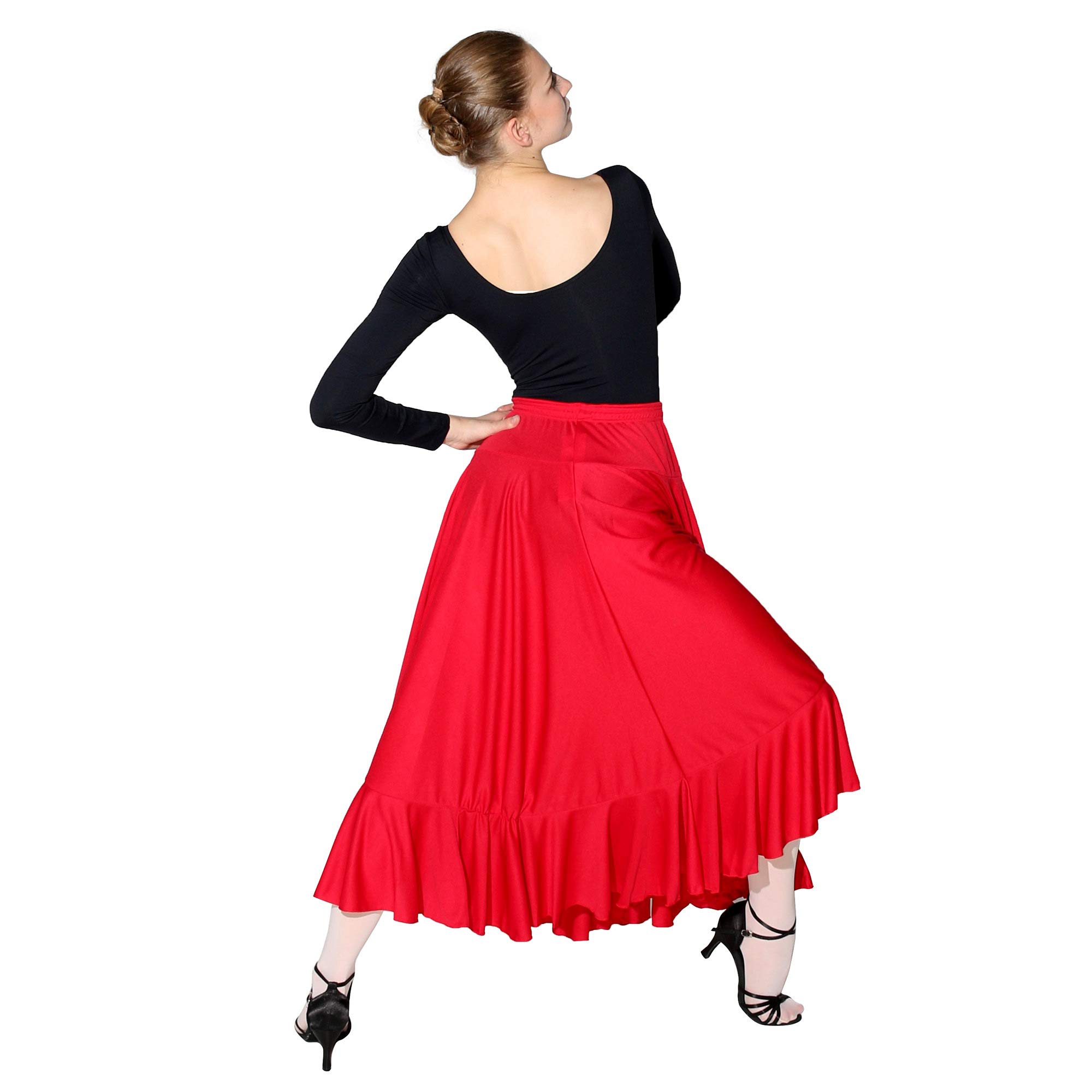 Danzcue Womens Full Circle Flamenco Dance Skirt, Red, LA