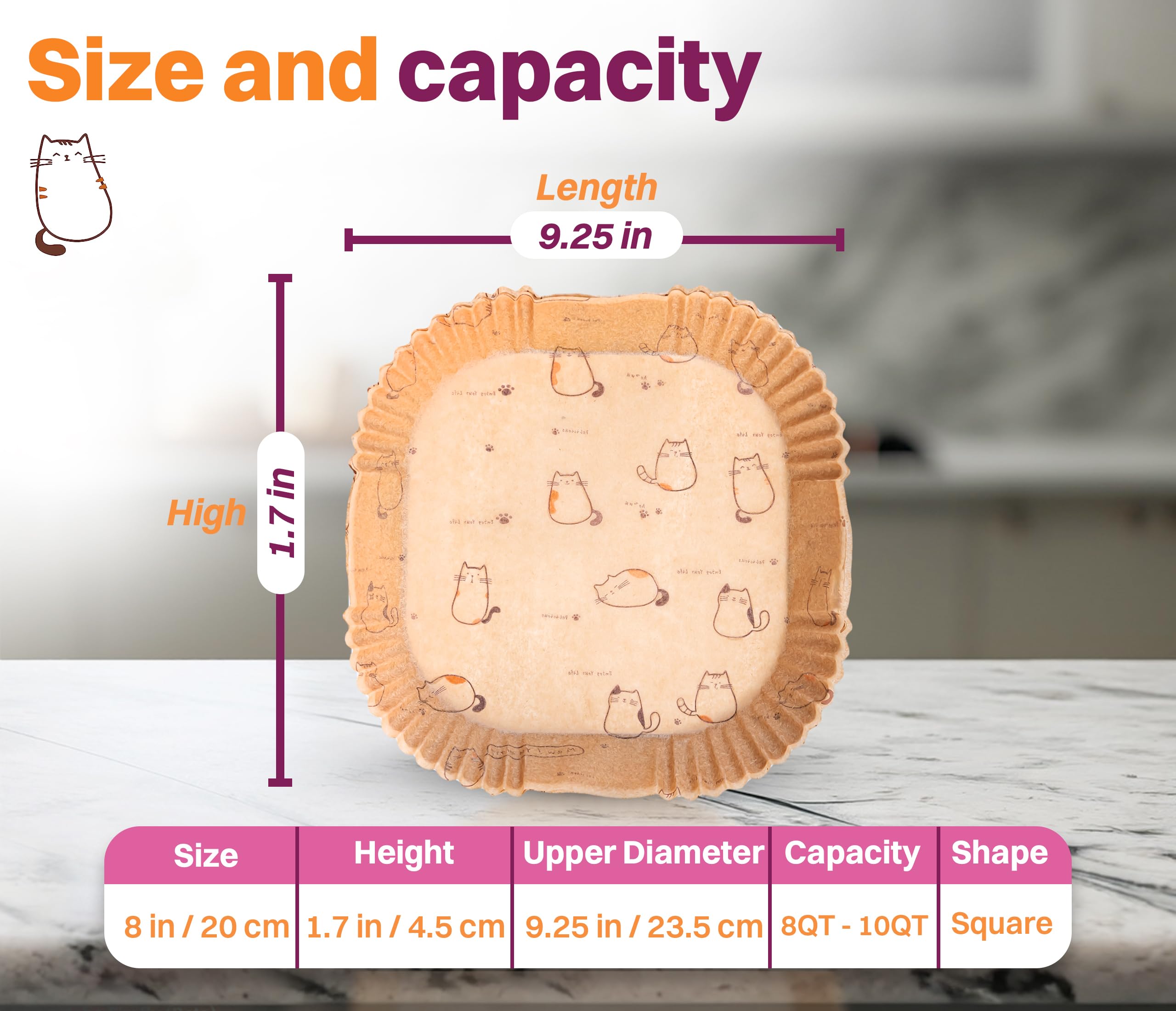 Air Fryer Disposable Paper Liner with Design | 100 Pcs Fit for 5 to 8 QT Basket | Non-Stick Oilproof Parchment Sheets for Microwave | 8β Square