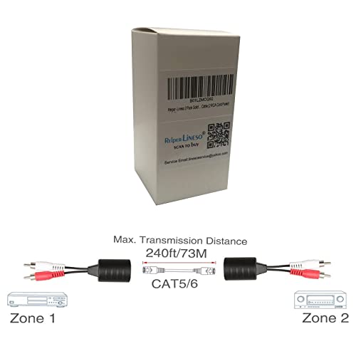 Relper-Lineso 2 Pack Gold Plated Stereo RCA to Stereo RCA Audio Signal Over Cat5/6 Cable (2 RCA Gold Plated)