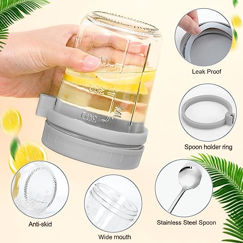Tekuve Overnight Oats Containers with Lids and Spoon 2 Pack, Glass 16 oz Mason Jars with Airtight Lid for Overnight Oats Meal Prep Chia Yogurt Salad Fruit Red Orange