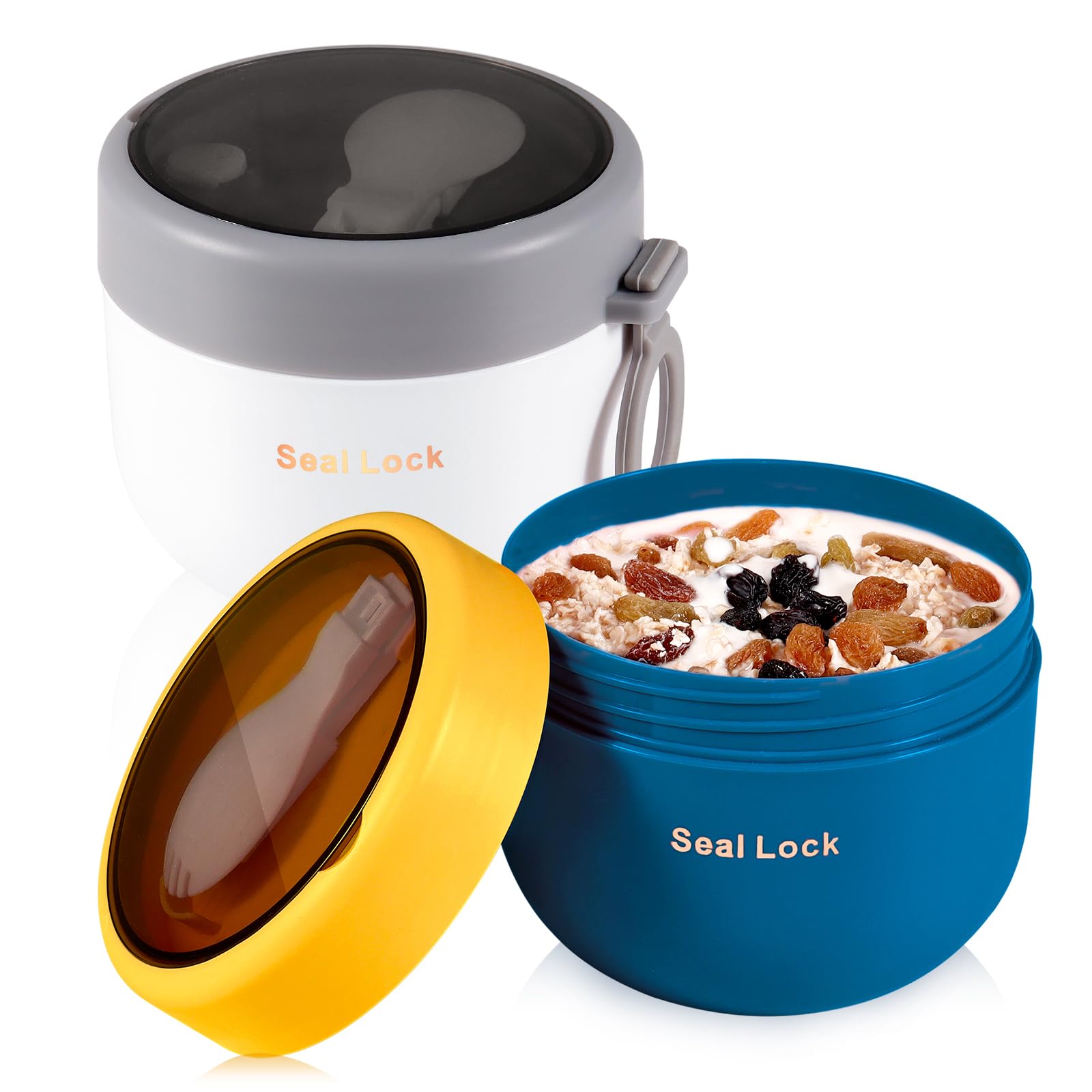 Overnight Oats Containers with Lids, 20oz Portable Overnight Oats Jars with Spoons, Leak-proof Plastic Yogurt Jars, Oatmeal Container for Yogurt Breakfast On The Go Cups, Dessert Snack Containers