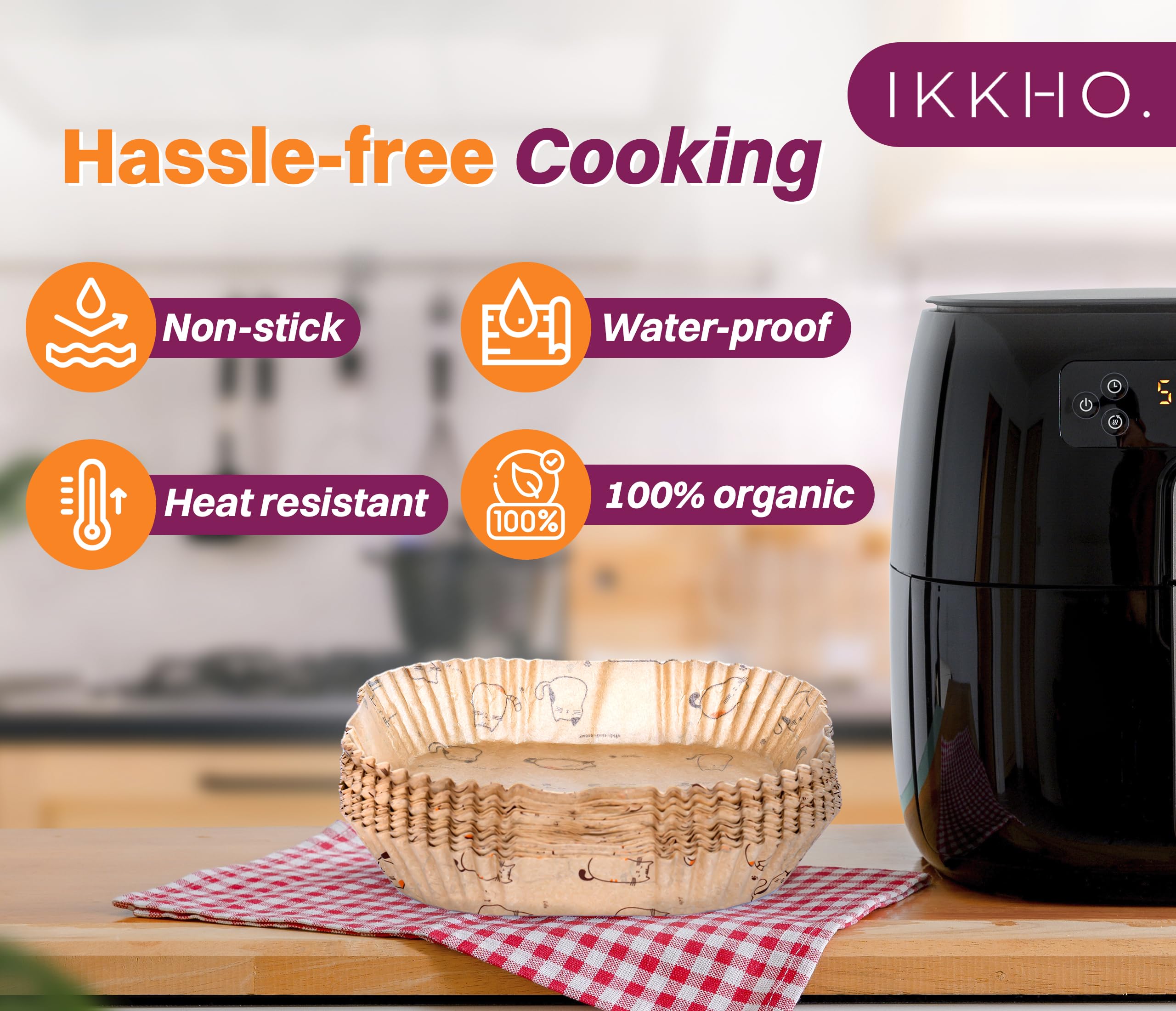 Air Fryer Disposable Paper Liner with Design | 100 Pcs Fit for 5 to 8 QT Basket | Non-Stick Oilproof Parchment Sheets for Microwave | 8β Square