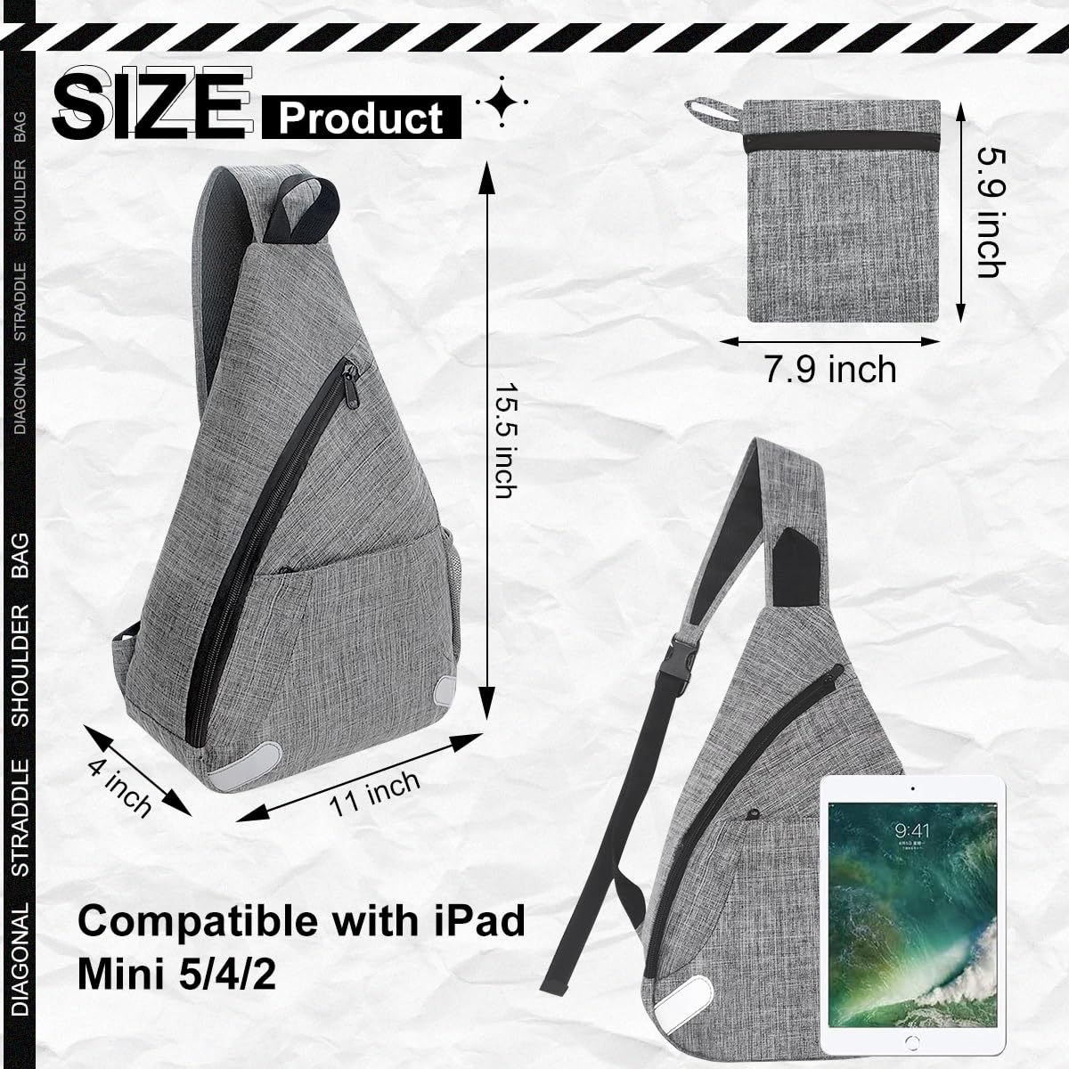 CALACH Sling Backpack Bag Chest Crossbody Bag Foldable Travel Hiking Daypack for Men Women(Grey)