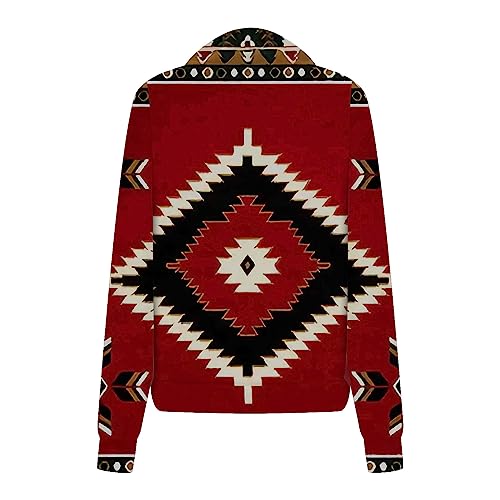 JDHUFEI Classroom Deals Womens Half Zip Hoodies Oversized Sweatshirt Loose Fit Western Ethnic Print Pullover Long Sleeve Tops with Pockets