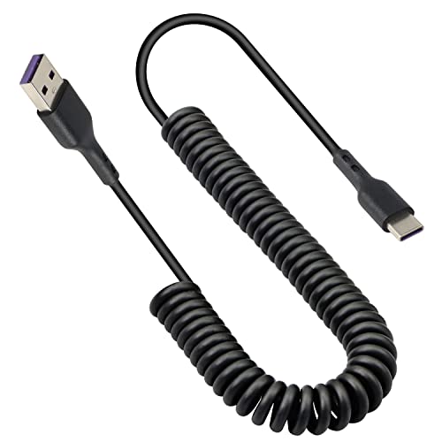 GELRHONR Retractable USB Type C Cable,Coiled USB A to USB C (3A 60W) Fast Charging and Data Cable for S10,S20,S22,Note 10 9, Pixel 4XL,Switch,OnePlus 5,Other USB C Device - Black/(Max 1.5M/4.9Ft)