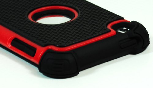 iPod Touch 4 Case, Bastex Hybrid Slim Fit Black Rubber Silicone Cover Hard Plastic Red & Black Shock Case for Apple iPod Touch 4, 4th Generation