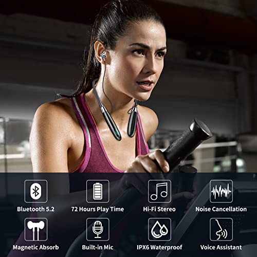 WESADN Neckband Bluetooth Headphones Wireless Earbuds in Ear Headset with Microphone 72H Playtime Noise Cancelling Stereo IPX6 Waterproof Earphones for Sports Running Workout for iPhone Android K45