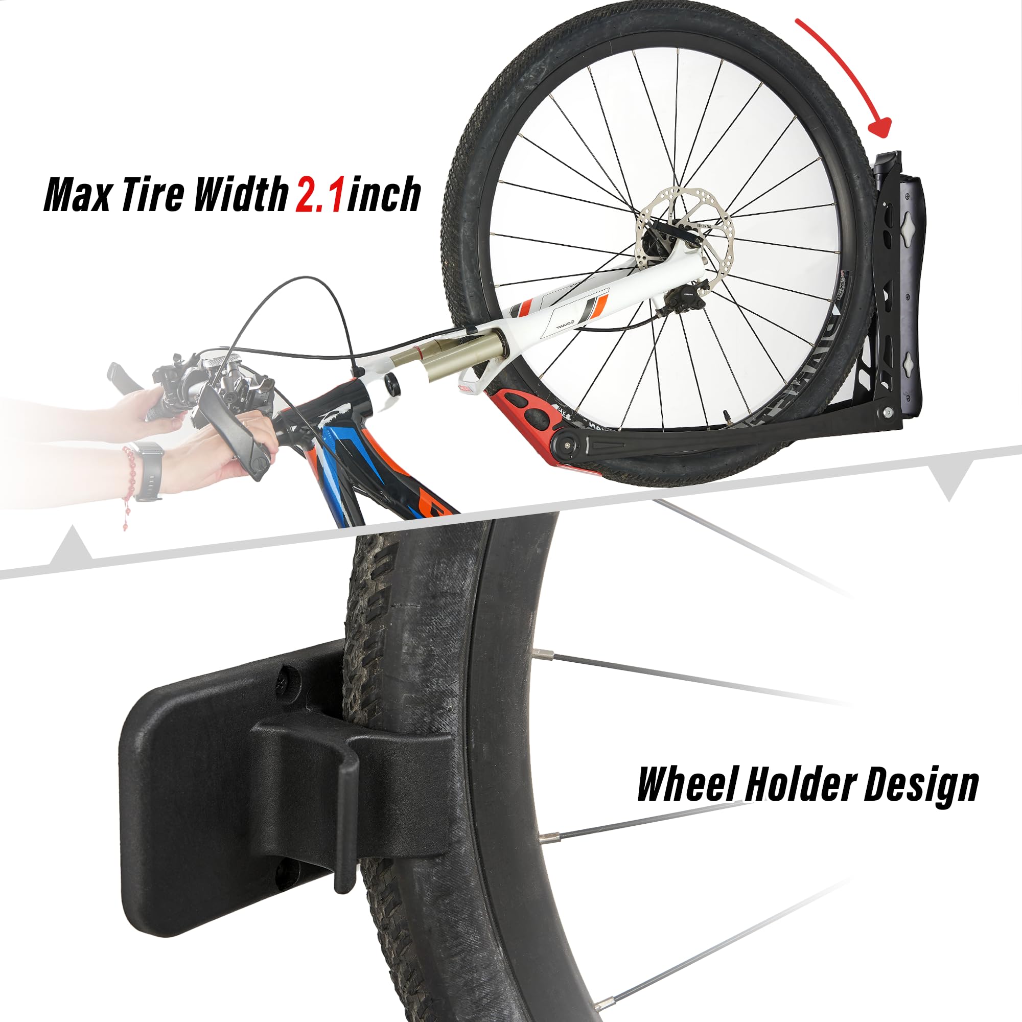 Wallmaster BIKEPAL Swivel Bike Rack, Wall Mounted Bike Storage System, Space Saving for Home and Garage, 2 Pack