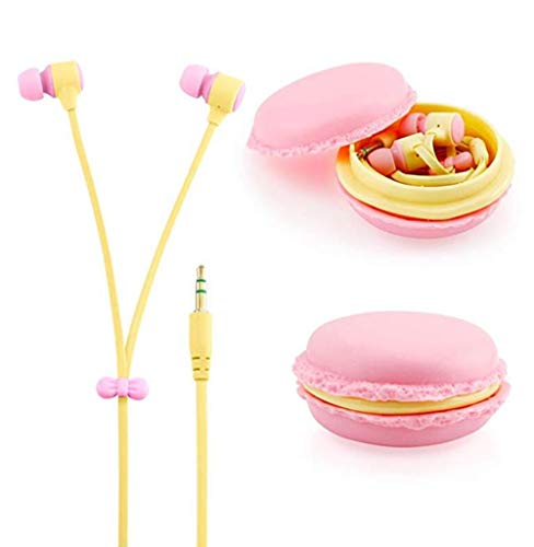 Amberetech Cute 3.5mm in Ear Earphones Earbuds Headset with Macaron Earphone Organizer Box Case for iPhone,for Samsung,for Mp3 iPod Pc Music (Pink)