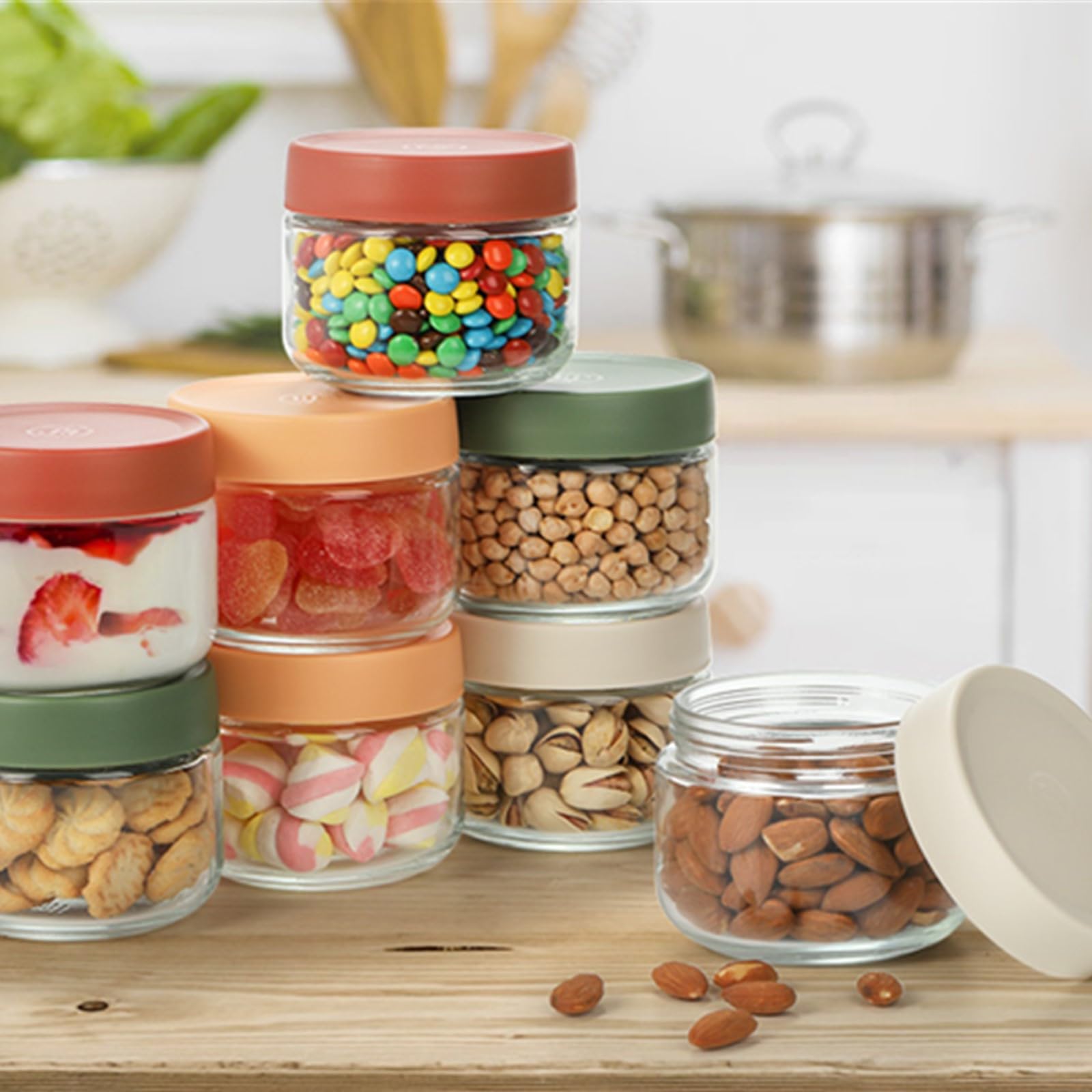 Cididu 8 Pack Glass Jar with Airtight Lid, 10 oz Overnight Oats Container, Clear Food Yogurt Container to Go, Leak Proof Glass Candy Canning Jars for Food Prep, Spice, Snacks, Jam, Beans, Kitchen