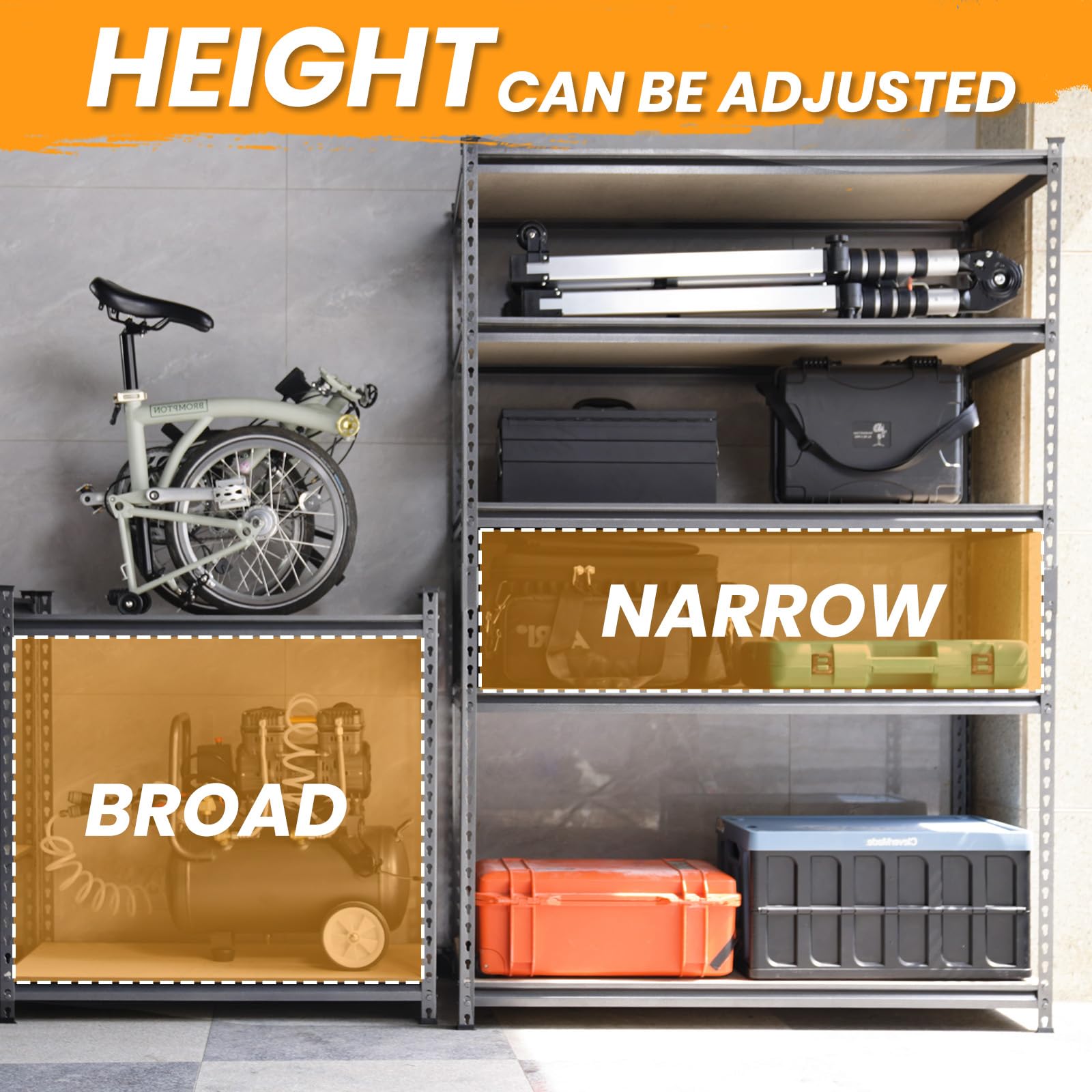 STRENGLEE 5-Tier Storage Rack Metal Shelving, Durable MDF, Adjustable, Heavy Duty, Garage & Warehouse Storage, 28x12x59 Inches, 265 lbs/Level