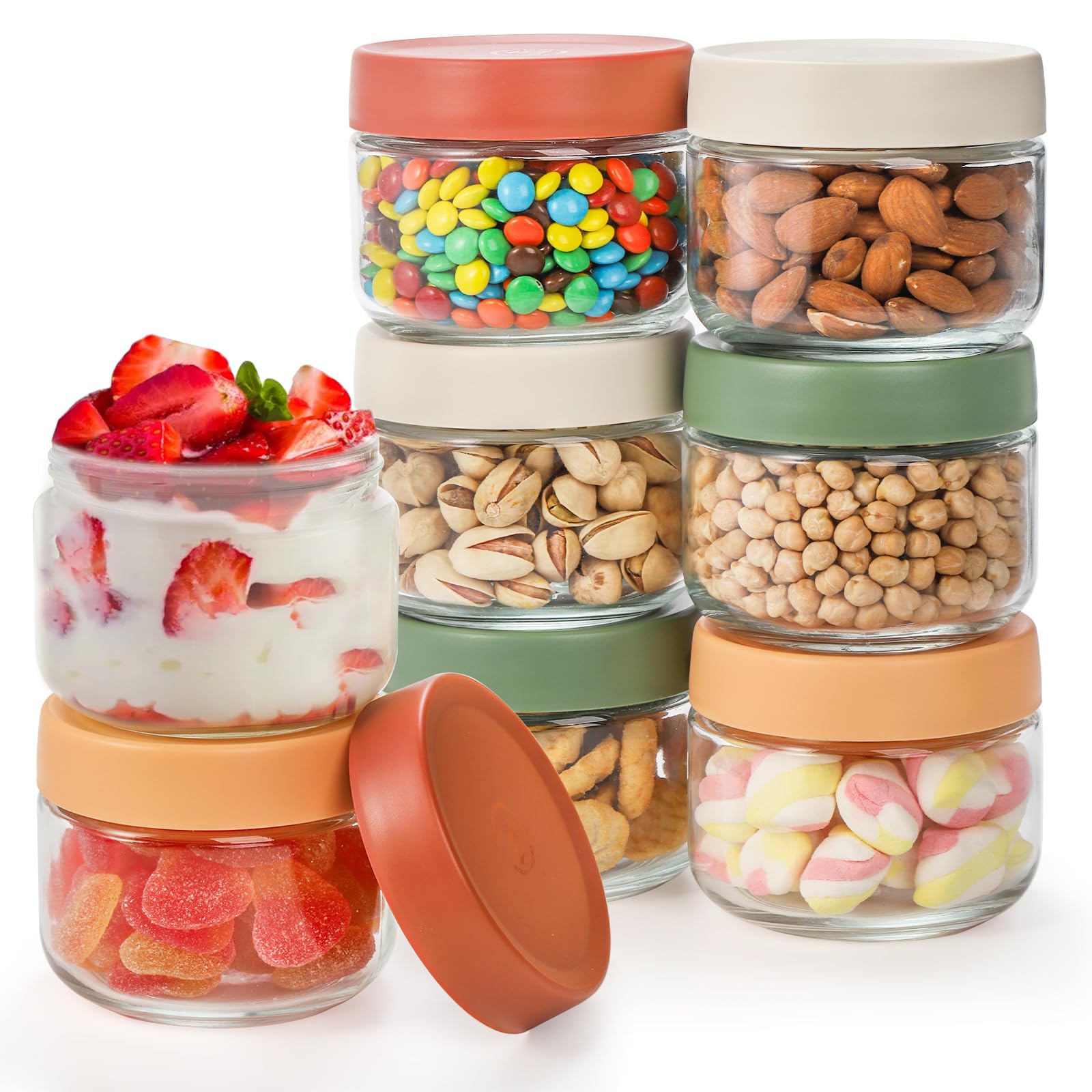 Cididu 8 Pack Glass Jar with Airtight Lid, 10 oz Overnight Oats Container, Clear Food Yogurt Container to Go, Leak Proof Glass Candy Canning Jars for Food Prep, Spice, Snacks, Jam, Beans, Kitchen