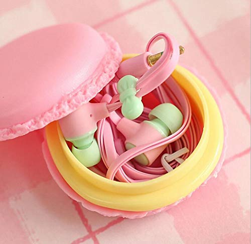 Amberetech Cute 3.5mm in Ear Earphones Earbuds Headset with Macaron Earphone Organizer Box Case for iPhone,for Samsung,for Mp3 iPod Pc Music (Pink)