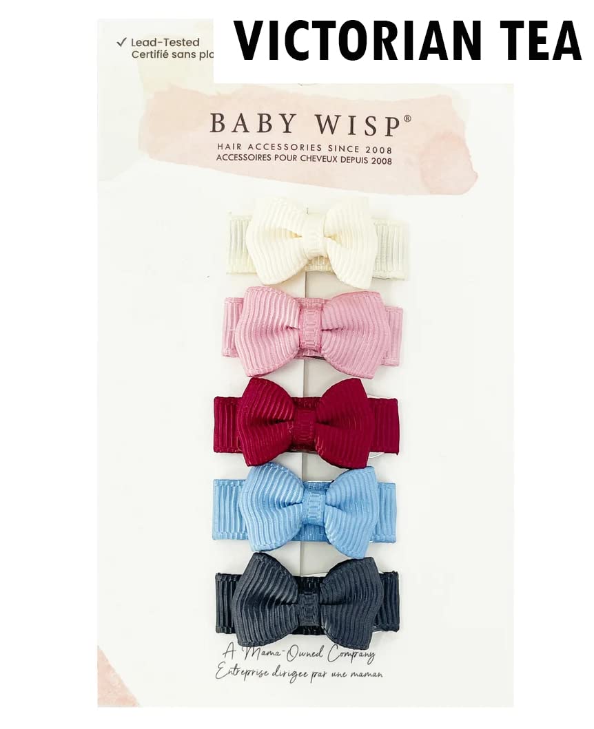 Baby Wisp 5 Tiny Tuxedo Bow Grosgrain Hair Clips Baby Girls Toddlers - Victorian Tea Gift Set