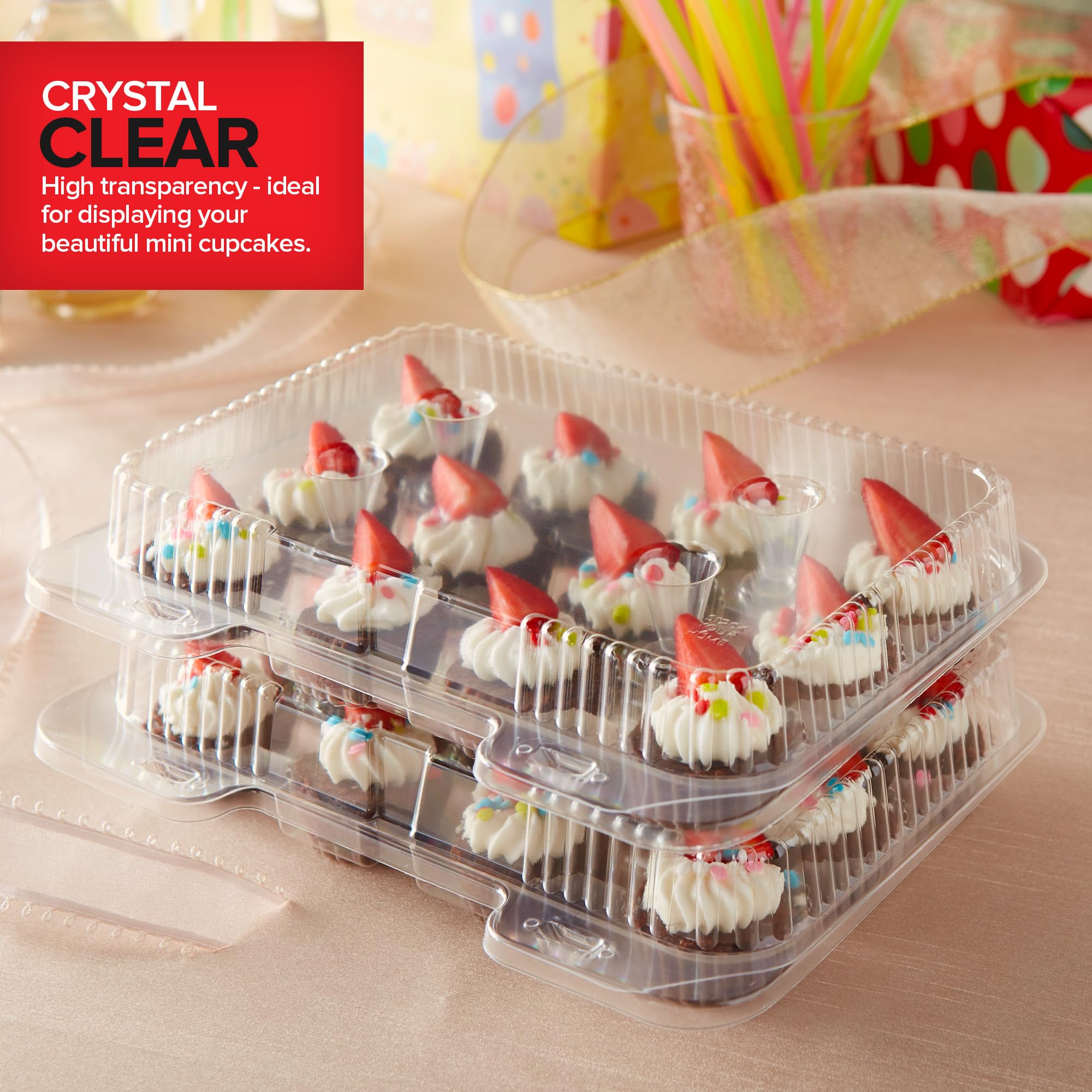 Stock Your Home Mini Plastic Cupcake Containers Disposable (40 Count) 12-Compartment Container with Connected Dome Lid Clear, BPA Free, For Small or Mini Sized Cupcakes