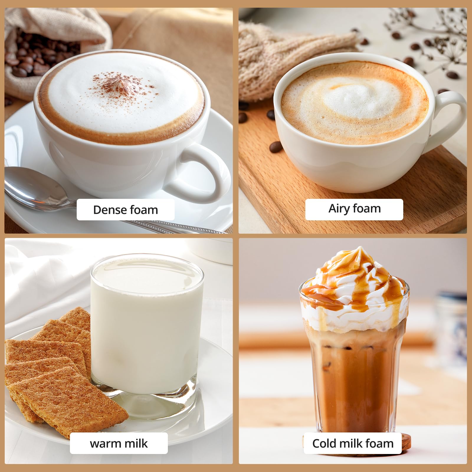 Milk Frother, 4 in 1 Electric Milk Steamer, Automatic Hot and Cold Foam Maker, Auto Shut-Off Frother for Coffee, Latte, Cappuccino (White)