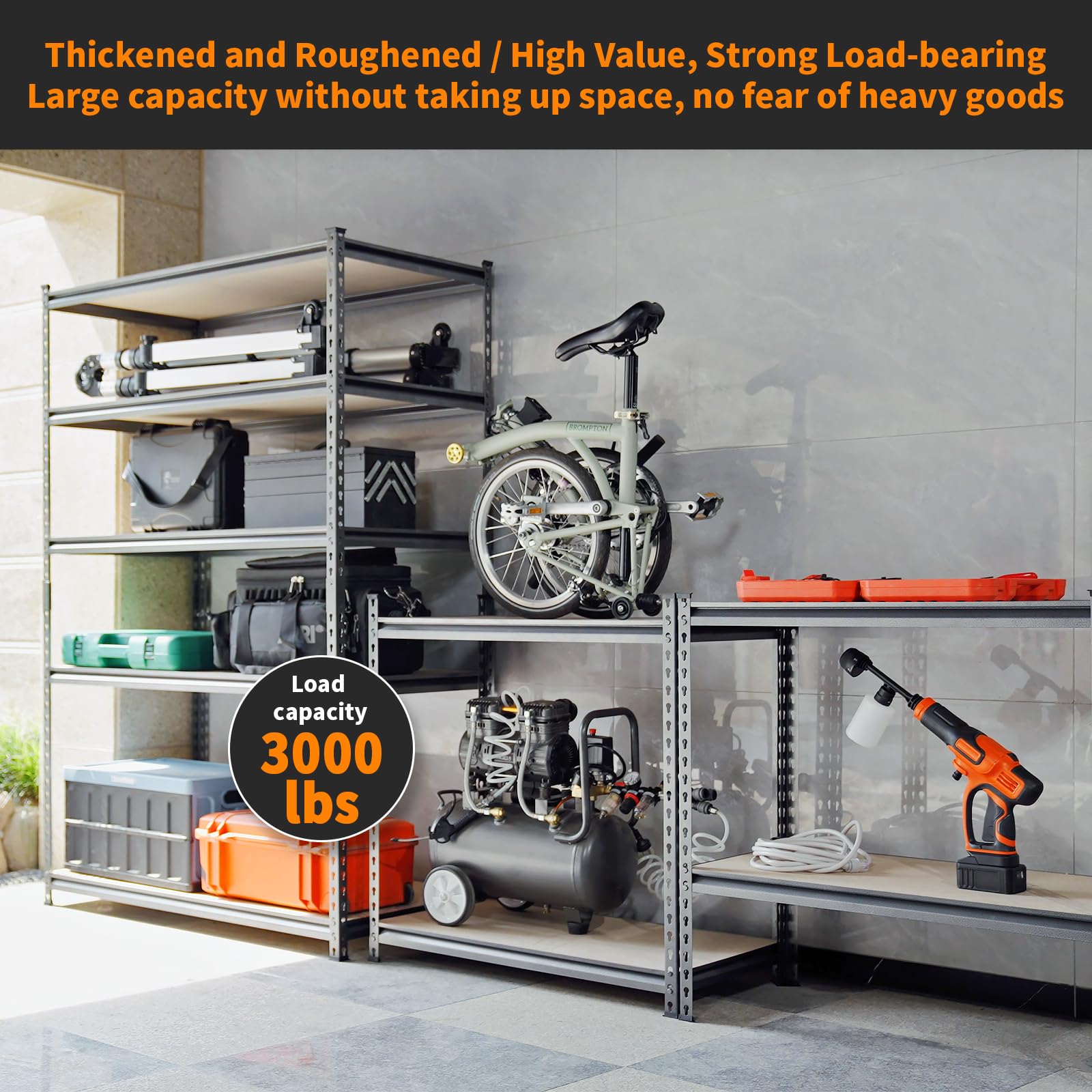 STRENGLEE 5-Tier Storage Rack Metal Shelving, Durable MDF, Adjustable, Heavy Duty, Garage & Warehouse Storage, 28x12x59 Inches, 265 lbs/Level