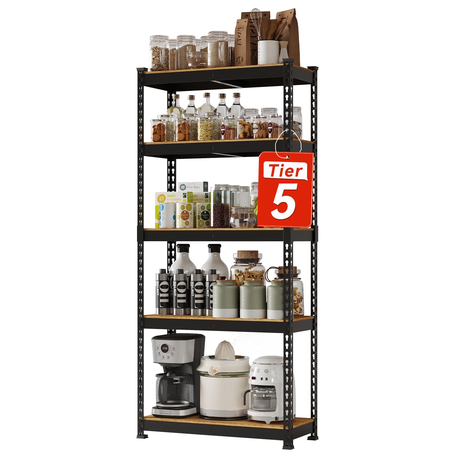STRENGLEE 5-Tier Storage Rack Metal Shelving, Durable MDF, Adjustable, Heavy Duty, Garage & Warehouse Storage, 28x12x59 Inches, 265 lbs/Level