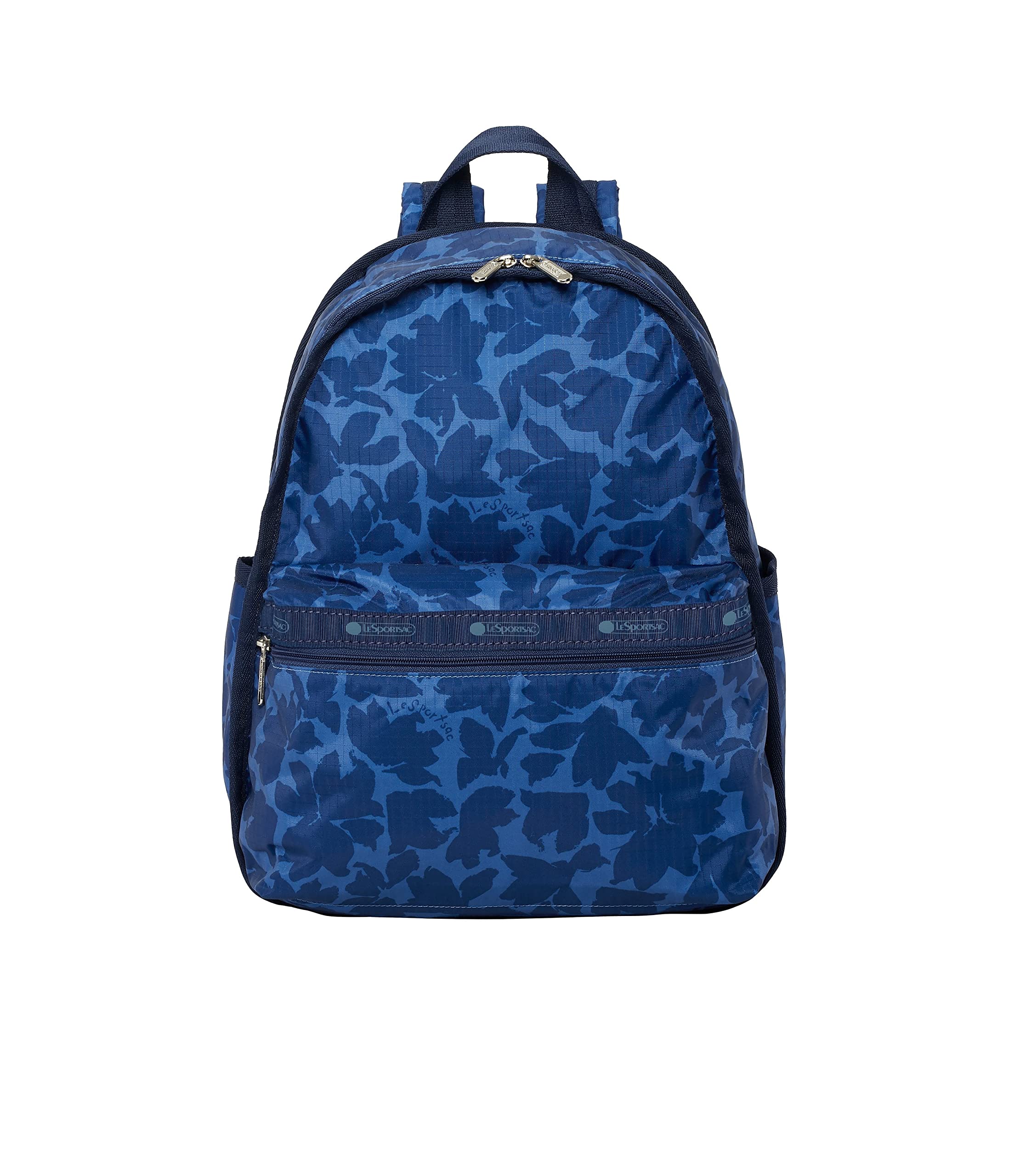 LeSportsac Flower Petals Basic Backpack/Rucksack, Style 7812/Color F976, Navy Blue Flower Petals Artfully Arranged in Modern Abstract Style Design, Slate Blue Bag