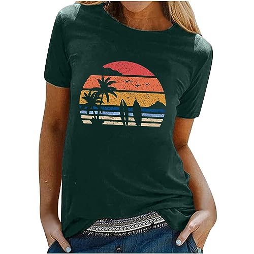 JDHUFEI 2023 Shirts for Women Summer Casual Basic T Shirts Crewneck Solid Color Loose Blouse Short Sleeve Beach Tops Clothes