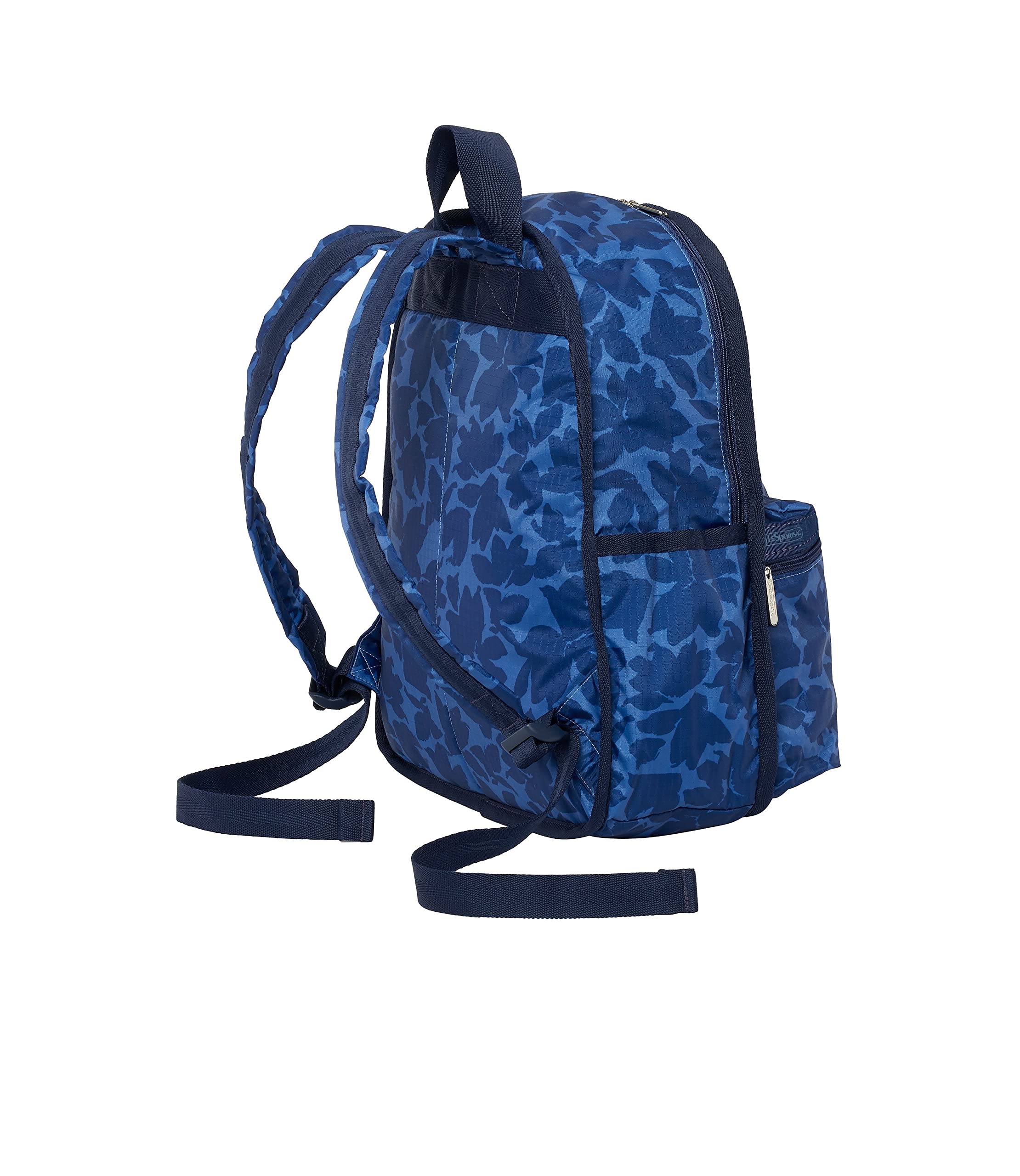 LeSportsac Flower Petals Basic Backpack/Rucksack, Style 7812/Color F976, Navy Blue Flower Petals Artfully Arranged in Modern Abstract Style Design, Slate Blue Bag