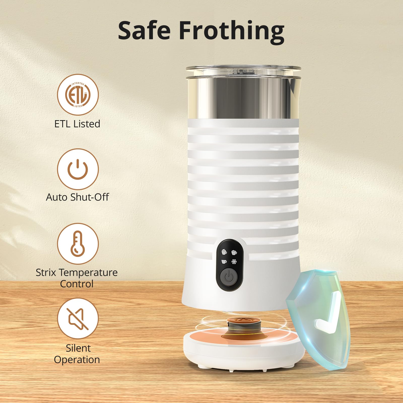 Milk Frother, 4 in 1 Electric Milk Steamer, Automatic Hot and Cold Foam Maker, Auto Shut-Off Frother for Coffee, Latte, Cappuccino (White)