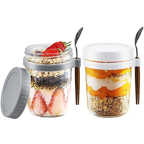 Nialnant Overnight Oats Jars with Lid and Spoon,10 Oz Airtight Overnight Oats Container with Measurement Marks,Mason Jars for Overnight Oats,Fruit,Vegetable