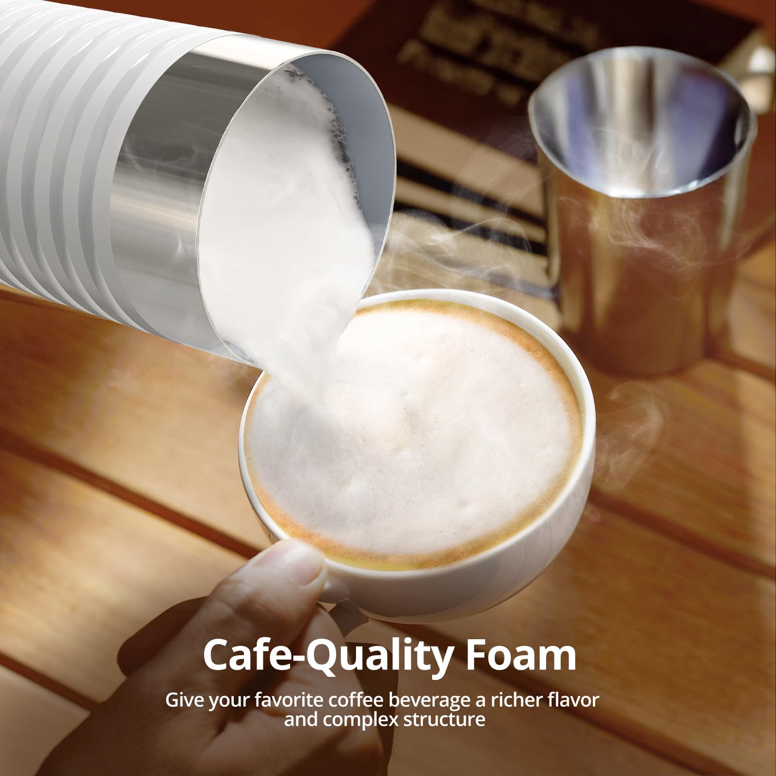 Milk Frother, 4 in 1 Electric Milk Steamer, Automatic Hot and Cold Foam Maker, Auto Shut-Off Frother for Coffee, Latte, Cappuccino (White)