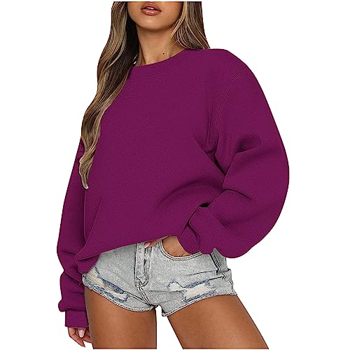 JDHUFEI Womens Oversized Hoodies Fall Casual Long Sleeve Hoodie Pullover Solid Color Loose Fit Crewneck Sweatshirt Blouse Top