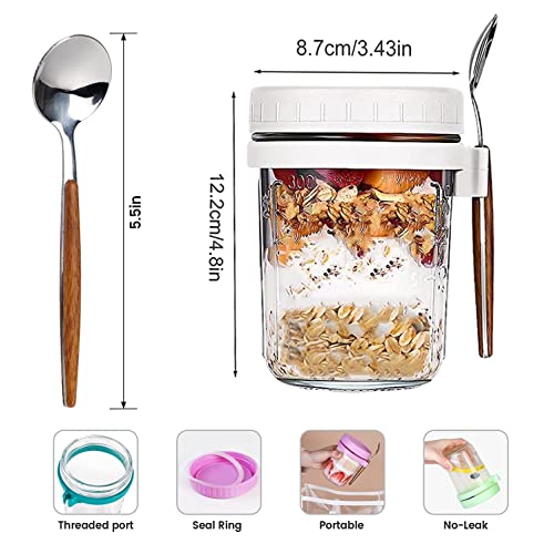 CAKRETY 2 Pack Overnight Oats Containers with Lids and Spoons, 16 oz Glass Mason Overnight Oats Jars, Large Capacity Airtight Jars for Milk, Cereal, Fruit