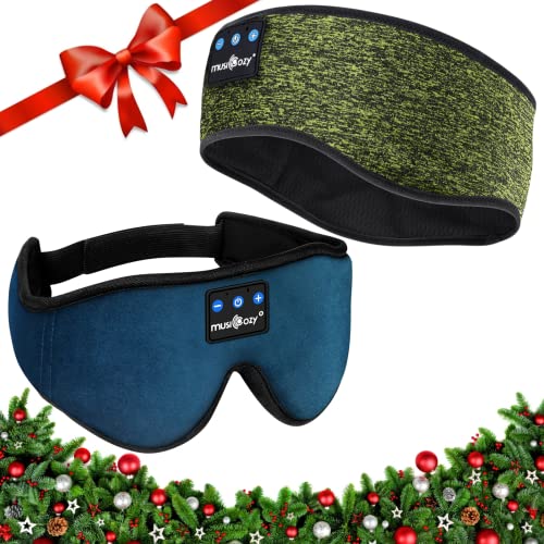 MUSICOZY Sleep Headphones Bluetooth Sports Headband, Wireless Music Sleeping Headphones Sleep Eye Mask Earbuds for Side Sleepers Workout Running Insomnia Travel Yoga Office, Pack of 2