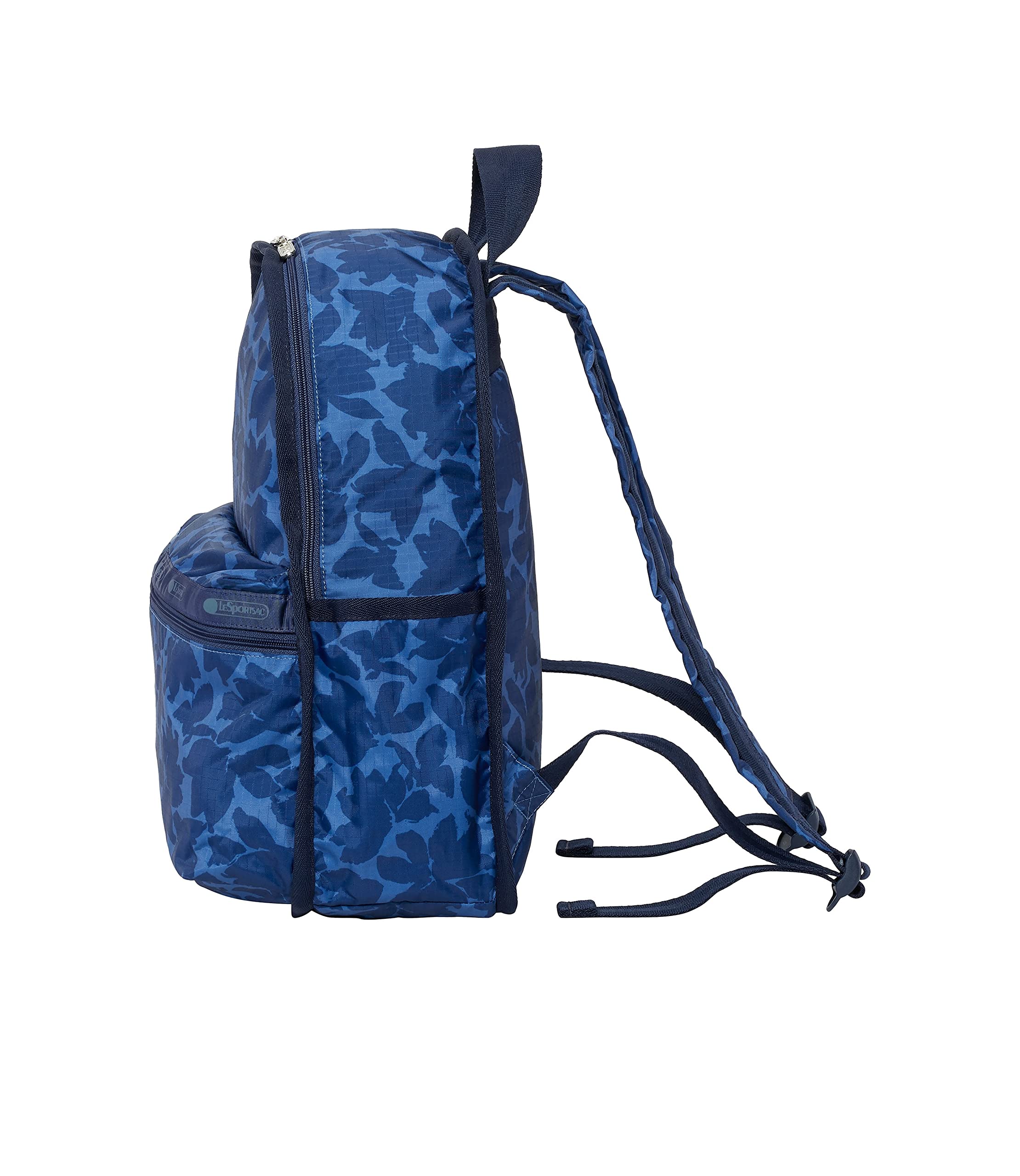 LeSportsac Flower Petals Basic Backpack/Rucksack, Style 7812/Color F976, Navy Blue Flower Petals Artfully Arranged in Modern Abstract Style Design, Slate Blue Bag