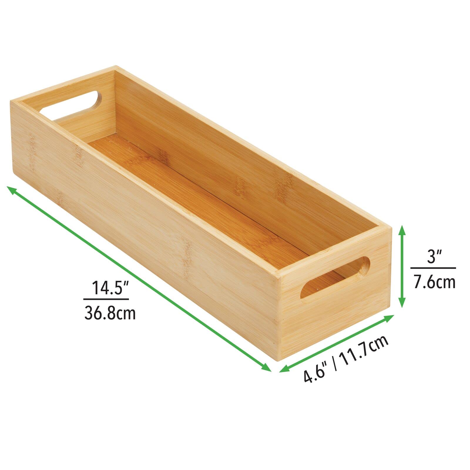 mDesign Slim Bamboo Kitchen Cabinet & Fridge Drawer Organizer Tray - Storage Bin for Cutlery, Serving Spoons, Cooking Utensils, Gadgets - 4.6 inches Wide - 6 Pack - Natural Wood Finish