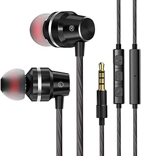 Earphones Wired with Microphone, Metal in-Ear Earbuds with Volume Control, High Bass Stereo Sound Headphones Headsets, Noise Isolation Ear Buds for Smartphone Tablet MP3 Samsung 3.5mm Audio Devices