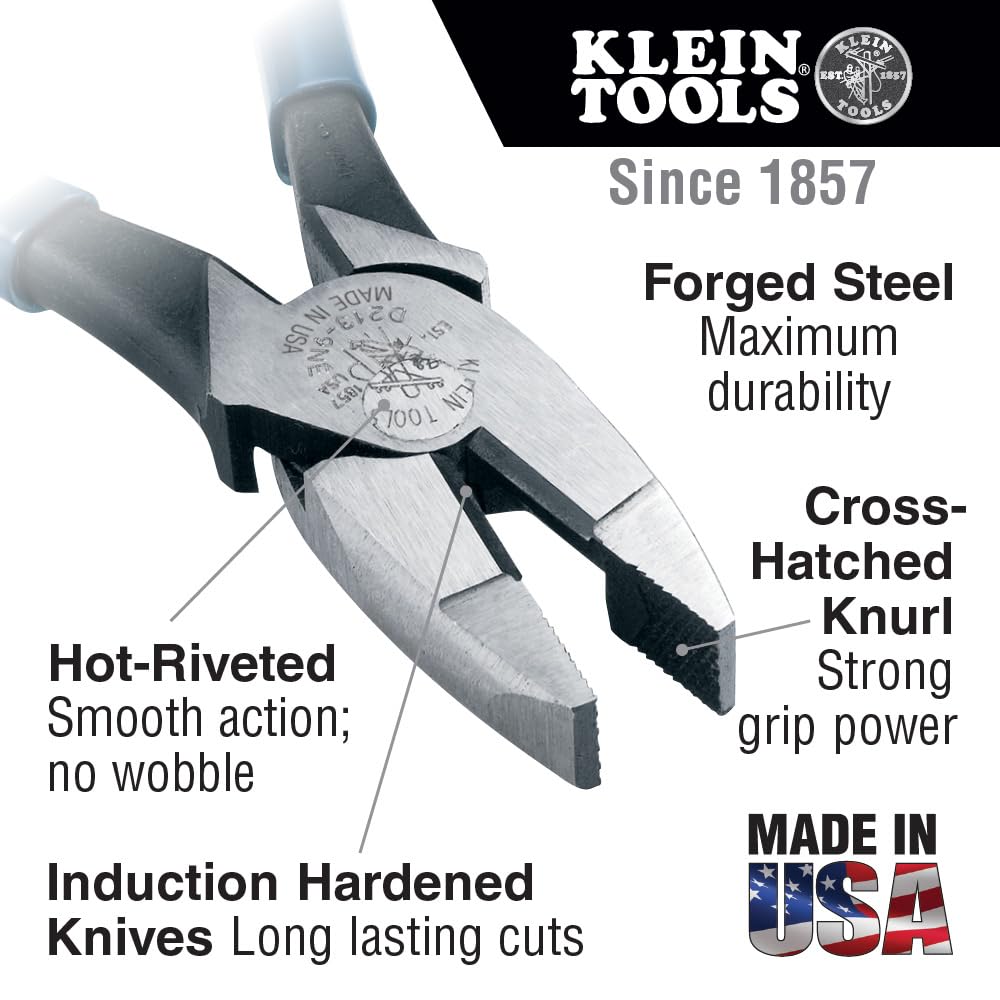 Klein Tools 80020 Tool Set with Lineman's Pliers, Diagonal Cutters, and Long Nose Pliers, with Induction Hardened Knives, 3-Piece